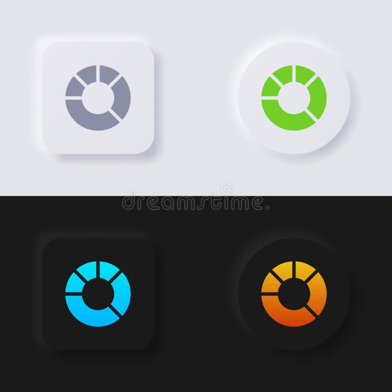 Pie Chart Icon Set, Multicolor Neumorphism Button Soft UI Design. Stock ...