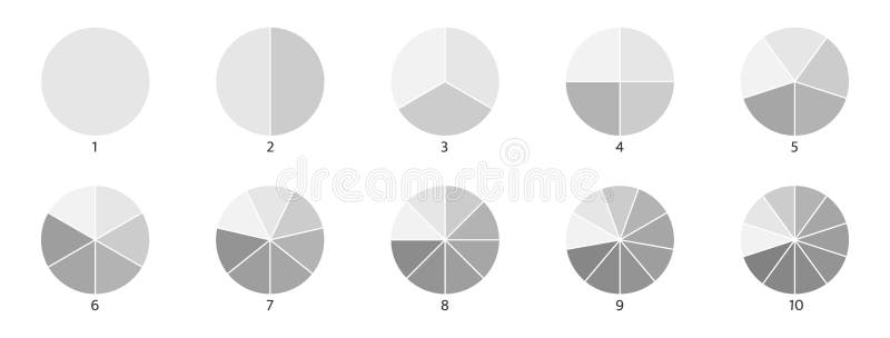 Pie Chart Icons. Circle Section Graph. 2,3,4,5,6 Segment Infographic ...