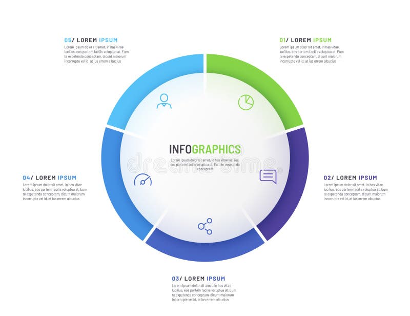 Pie Chart Infographic Template Divided by Five Parts. Vector ...