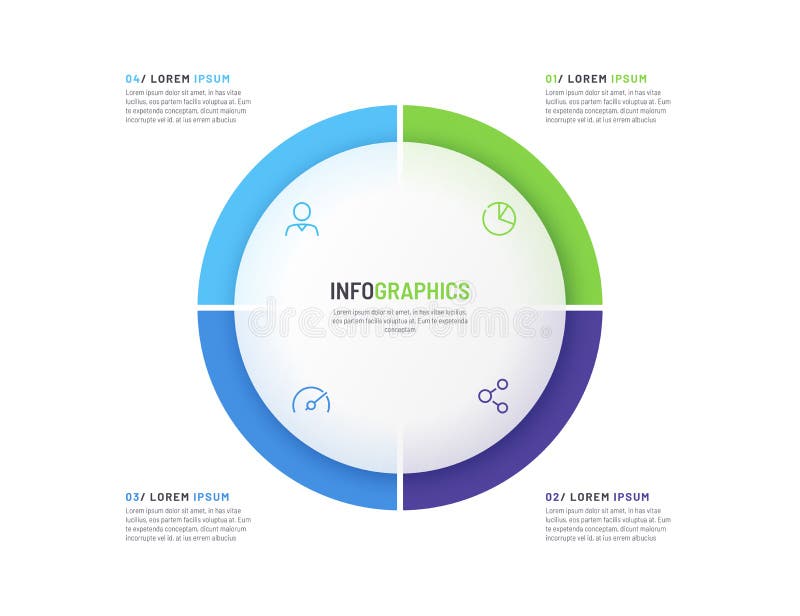 Pie Chart Infographic Template Divided by Four Parts. Vector ...