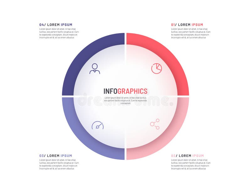Pie Chart Infographic Template Divided by Four Parts. Vector ...