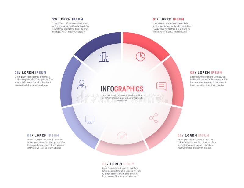 Pie Chart Infographic Template Divided by Seven Parts. Vector ...