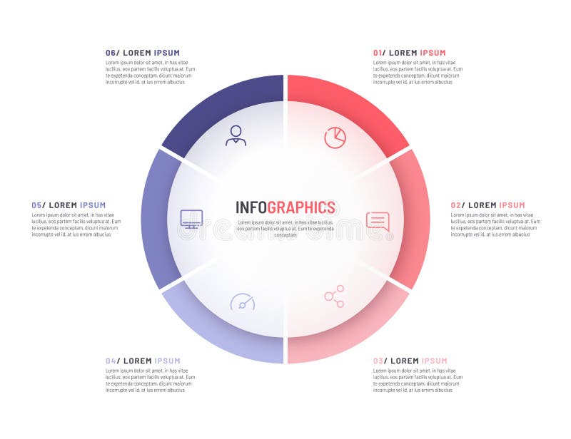 Pie Chart Infographic Template Divided by Six Parts. Vector ...