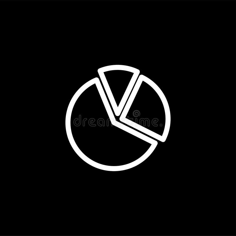 Pie Chart Line Icon on Black Background. Black Flat Style Vector ...