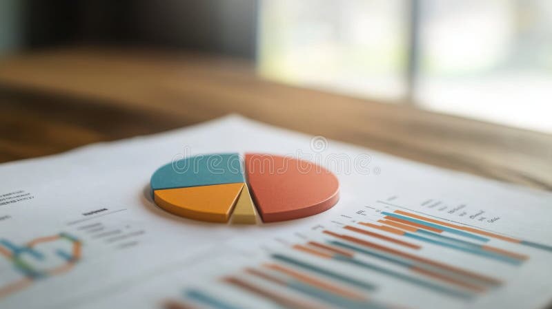 A Pie Chart is on a Piece of Paper with a Table Underneath it Stock ...