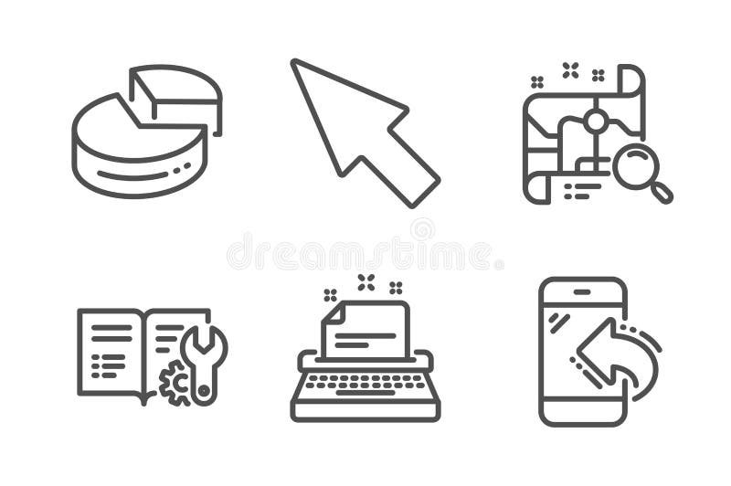 Pie Chart, Search Map and Typewriter Icons Set. Vector Stock Vector - Illustration of graph ...