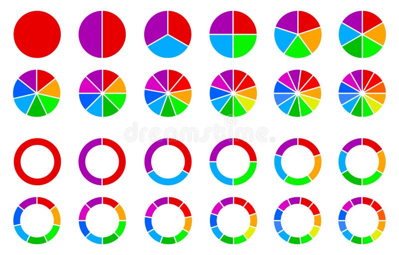 Pie Chart Set, Colored Segmented Circle Icons, Circle Diagram with ...