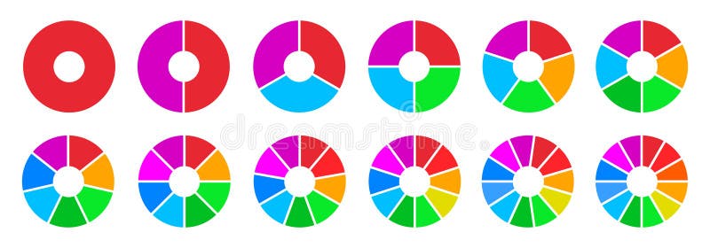 Pie Chart Set, Colored Segmented Circle Icons, Pie Chart Divided Equal ...