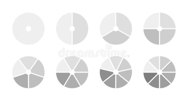 Pie Chart Set. Monochrome Diagram with Equal Sections, Steps. Circle ...
