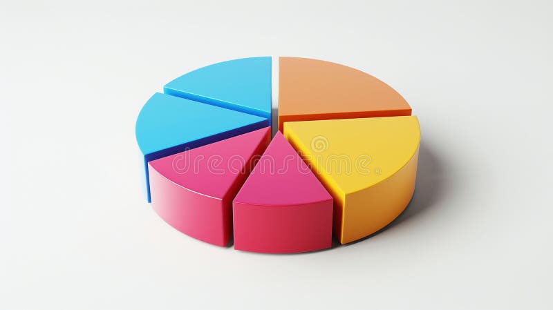 Pie Chart with Six Segments in Various Bright Colors 3d Rendering Image ...