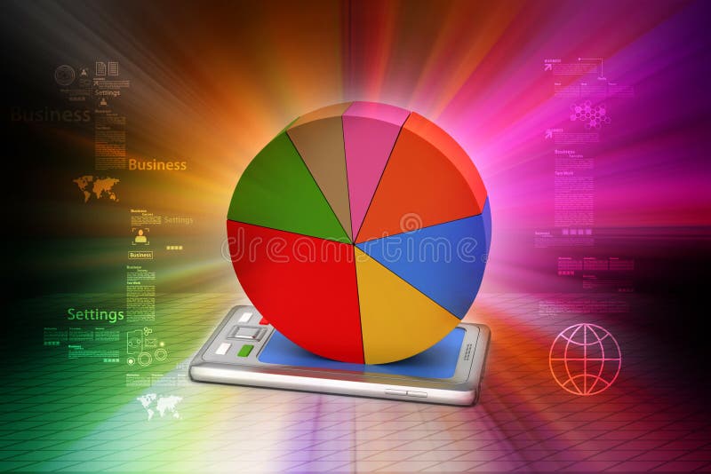 Pie chart on smart phone stock illustration. Illustration of graphic ...