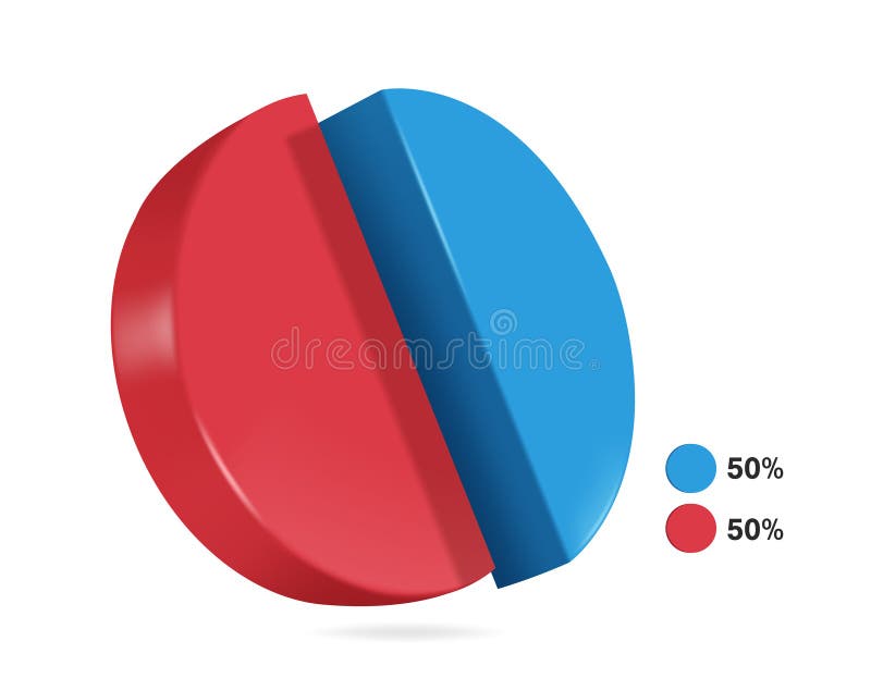 Pie Chart Split Ratio 50percent Blue and 50percent Red for Designing ...