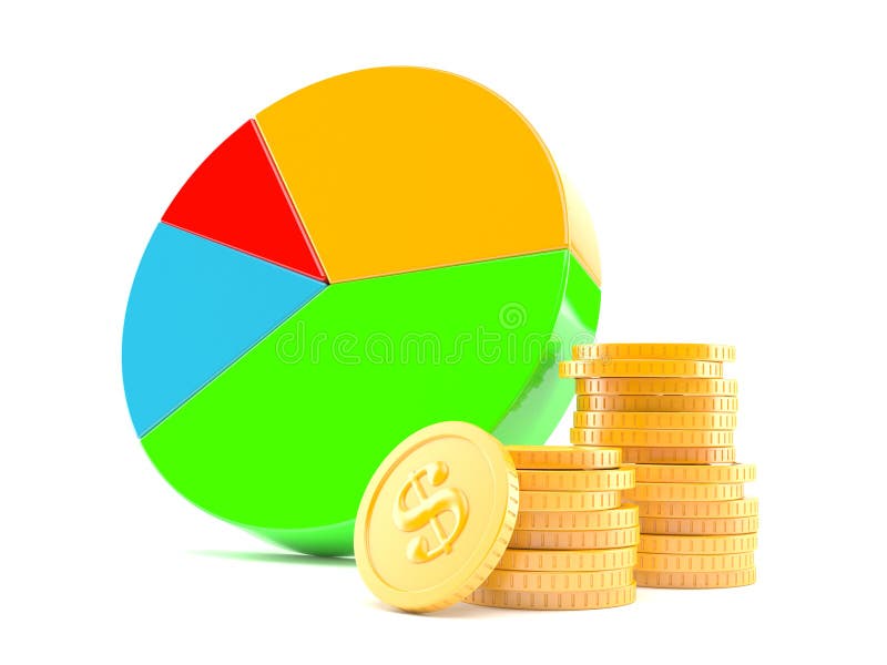 Pie Chart with Stack of Coins Stock Illustration - Illustration of ...