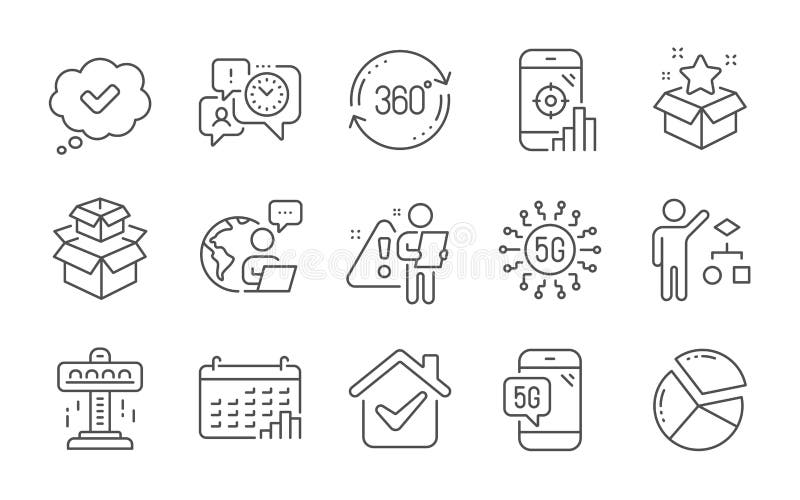 Pie Chart, Time Management and Full Rotation Icons Set. Vector Stock ...