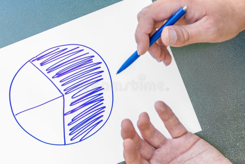 Pie Chart with Two Explanatory Hands and a Pen Stock Photo - Image of ...