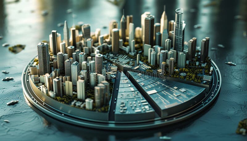 A Pie Chart Viewed from Above, Featuring Cities As Segments Stock ...