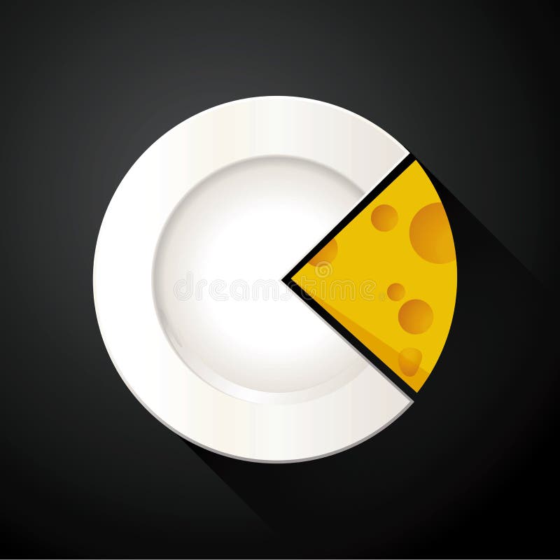 Pie Chart of White Plate and Cheese Slices Stock Vector - Illustration ...