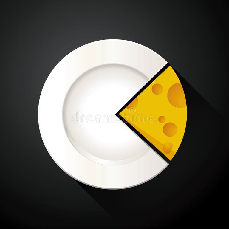 Pie Chart of White Plate and Cheese Slices Stock Vector - Illustration ...