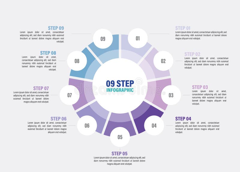 Pie Charts for Infographics. Elements with 1, 2, 3, 4, 5, 6, 7, 8, 9 ...