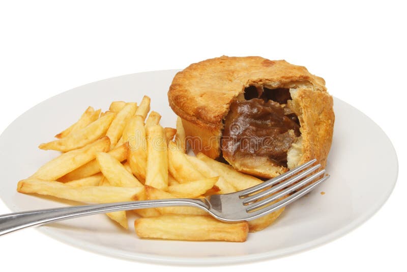 Pie and chips closeup stock photo. Image of meal, cooked - 127626614