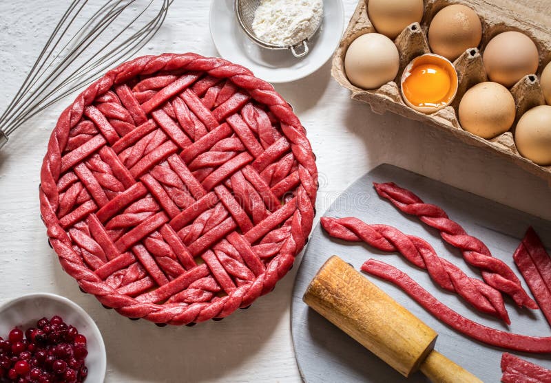 Pie Color with a Braid from Dough Stock Image - Image of table ...