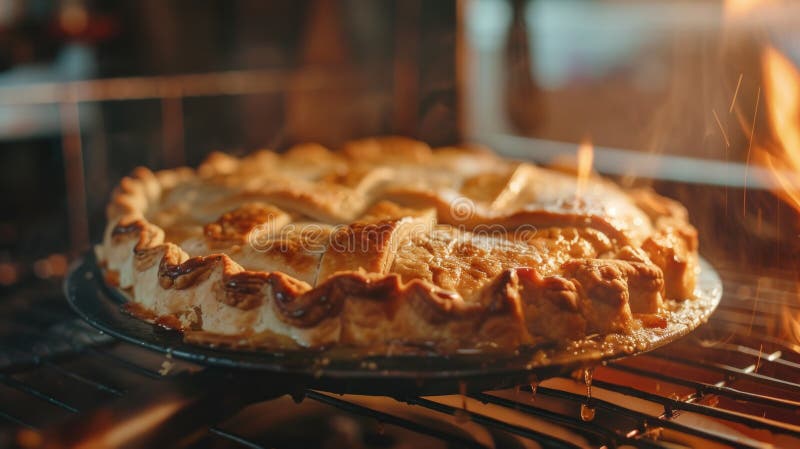 A Pie Cooking in an Oven with Flames Coming Out of it. Perfect for ...