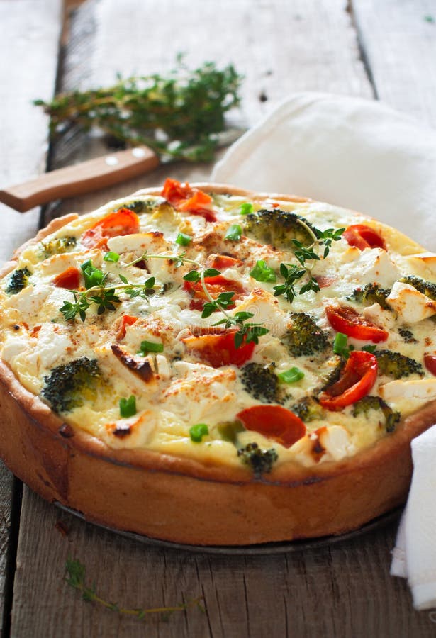 Pie with Cream, Cheese and Vegetables Stock Photo - Image of greens ...