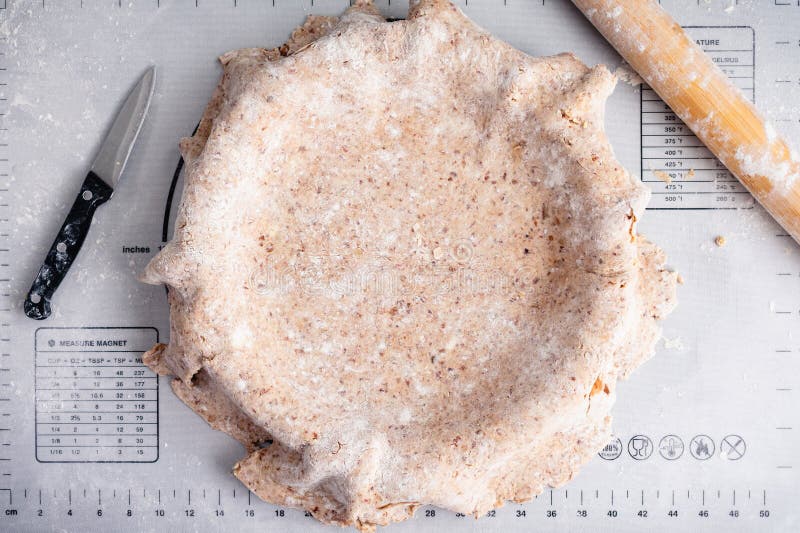 Rolled Out Pecan Shortbread Pie Crust Draped Over a Pie Pan Stock Photo ...