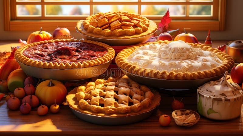 Pie Delight: a Tempting Array of Thanksgiving Pies Stock Illustration - Illustration of delight ...