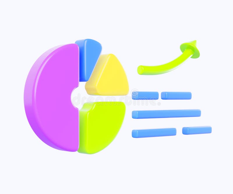 Pie Diagram, Isometric Infographic Chart with Growth Graph. Cartoon 3d ...