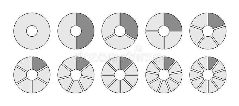 Pie Diagram Template. Linear Circle Chart with Grey Filling. Circular ...