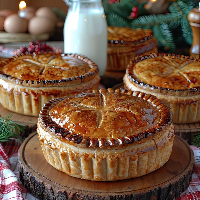 A Pie Featuring a Cross Decoration is Placed on a Wooden Cutting Board ...