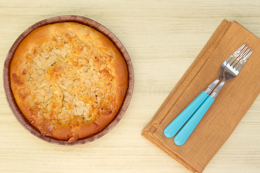 Pie with fork and knife on stock image. Image of homemade - 40145863