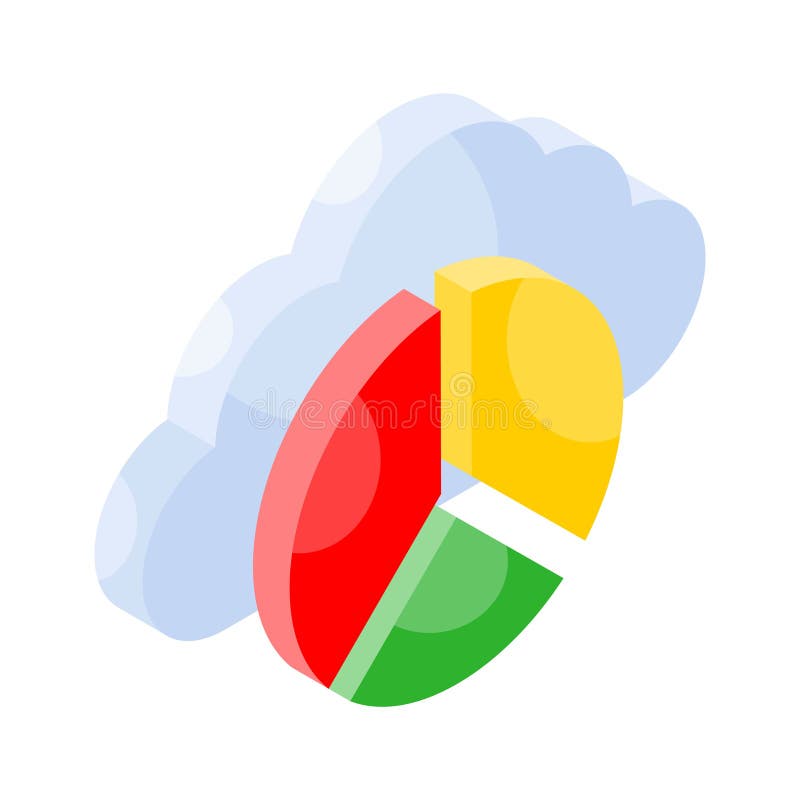 Pie Graph with Cloud, Beautiful Isometric Icon of Cloud Analytics ...