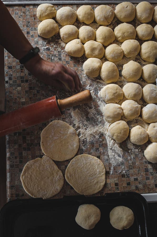 Pie Making Process with Hands and Rolling Pin Stock Photo - Image of ...