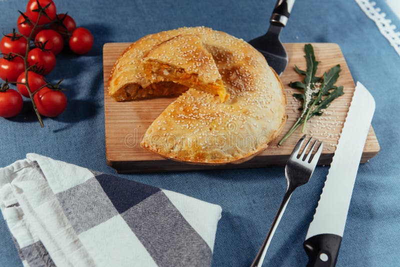 Pie with Meat, Homemade Cakes. Advertising Shooting Menu. Stock Photo ...