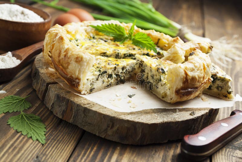 Pie with Nettles and Spring Onion Stock Image - Image of wood, bake ...