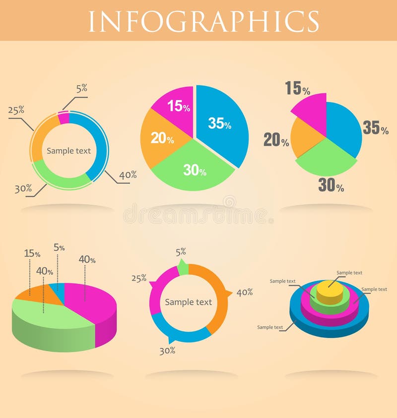 Pie Round Chart Infographics Set, Colorful Stock Vector - Illustration ...