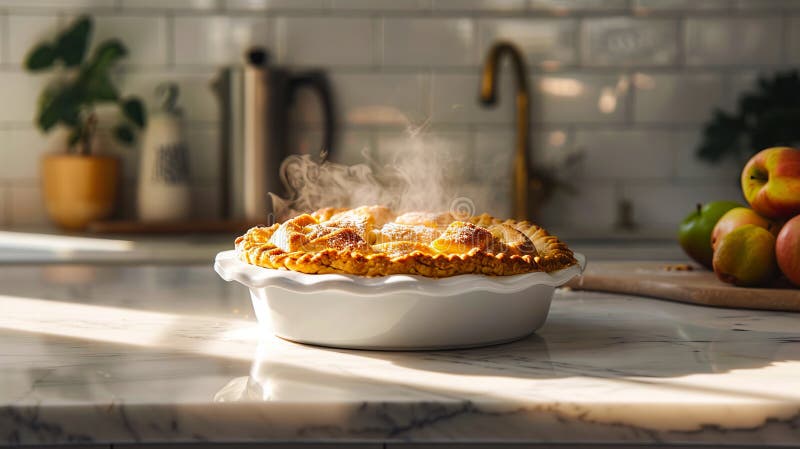 A Pie is Sitting on a Counter with Steam Coming Out of it Stock Image ...