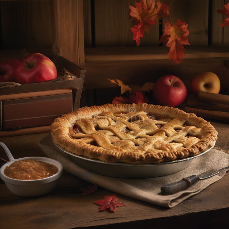 A Pie Sitting on Top of a Table Next To a Bowl of Fruit Stock ...