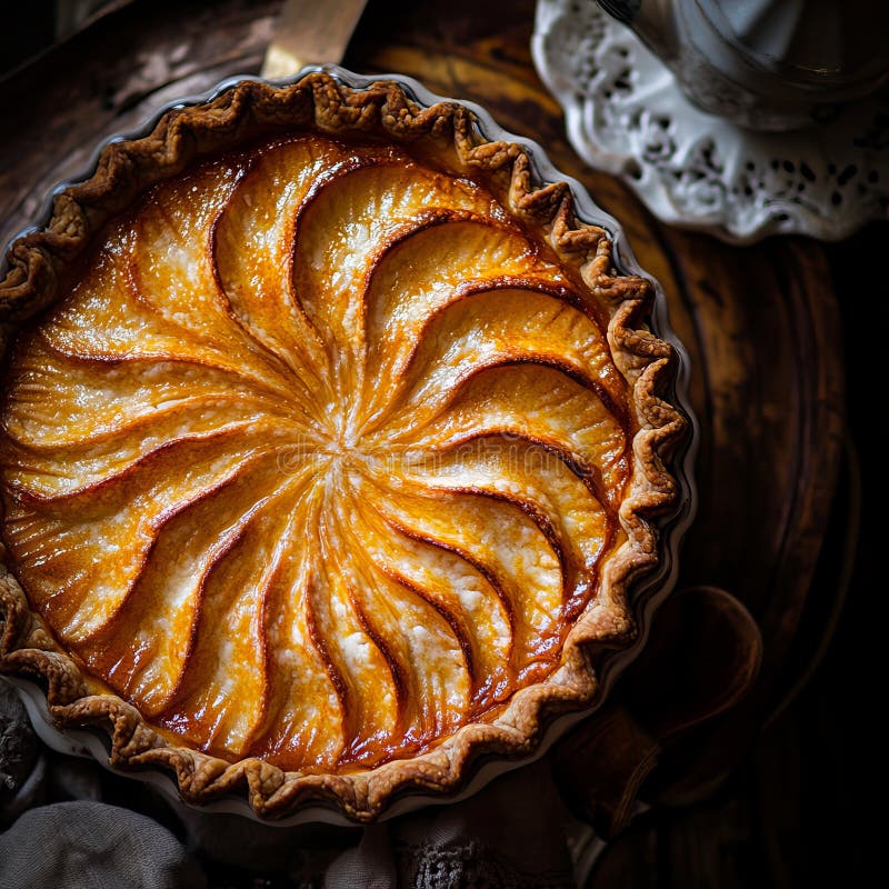 A Pie Sitting on Top of a Wooden Table Stock Photo - Image of closeup ...