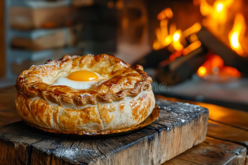 A Pie Sitting on Top of a Wooden Table Next To a Fire. Generative AI ...