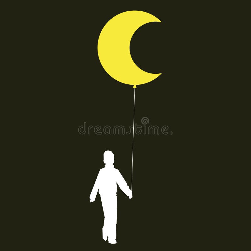Pie in the Sky. Boy Wearing a Moon Balloon. Stock Vector - Illustration ...
