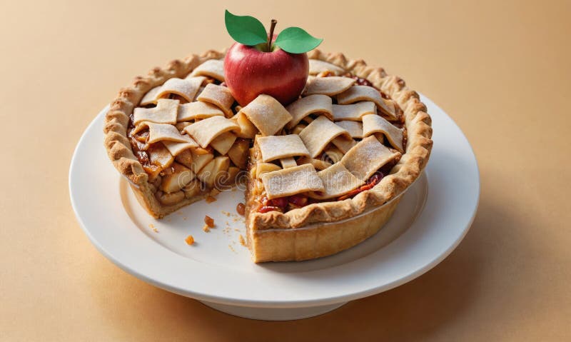 A Pie with a Slice Missing and an Apple on Top Stock Photo - Image of bakery, gourmet: 344663146