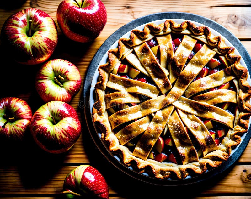 A Pie with Sliced Apples on a Wooden Table. Stock Image - Image of ...