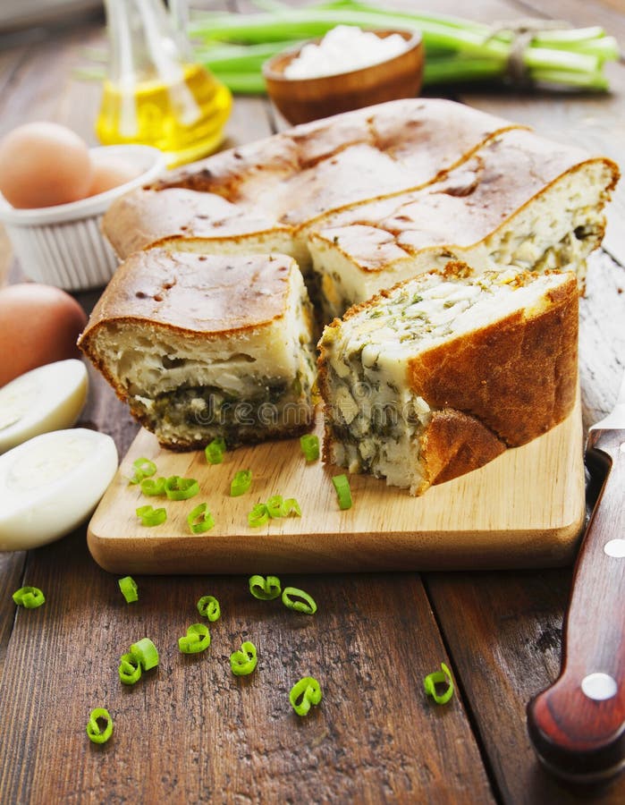 Pie with spring onion stock photo. Image of homemade - 160906794