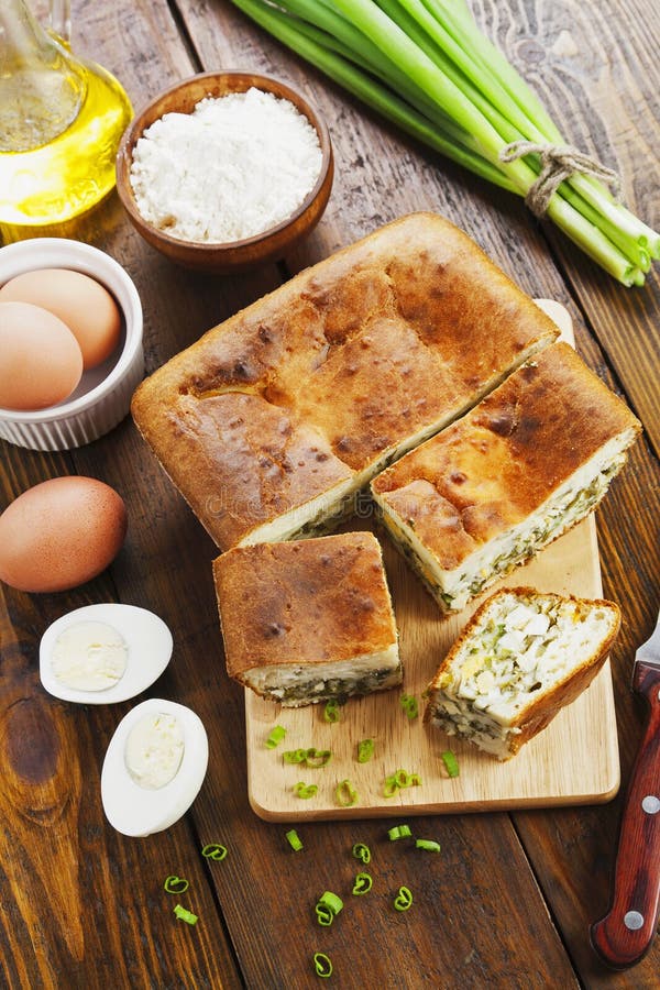 Pie with spring onion stock photo. Image of wooden, pastry - 175216756