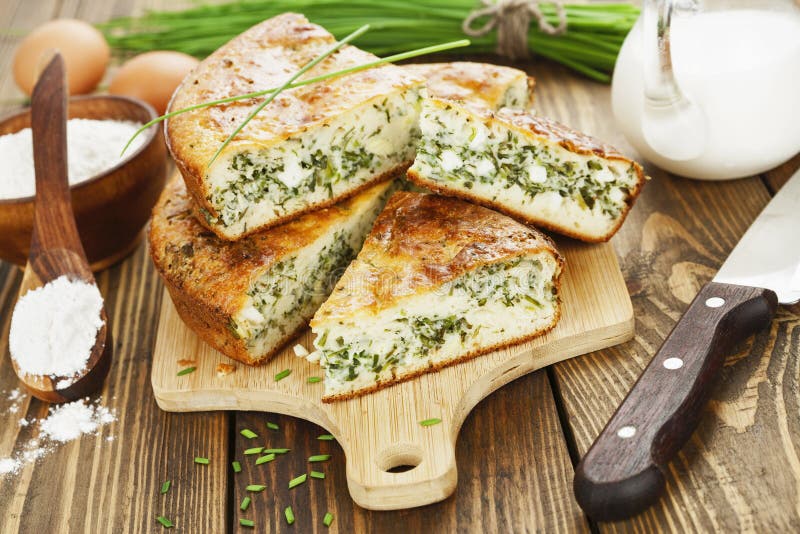 Pie with spring onion stock image. Image of dish, cookery - 73756635