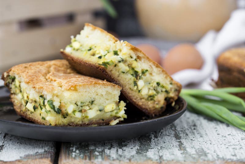 Pie with Spring Onion and Eggs Stock Image - Image of appetizer ...