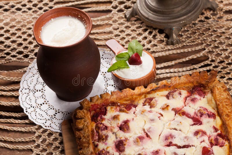 Pie on the Table with Food Set Stock Photo - Image of green, pastry ...
